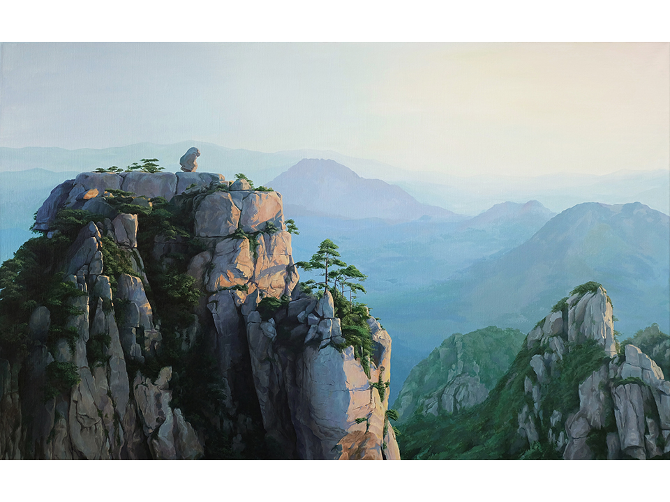 [丙烯画]黄山风景~眺望远方的孤傲石猴_刘旭军-站酷ZCOOL