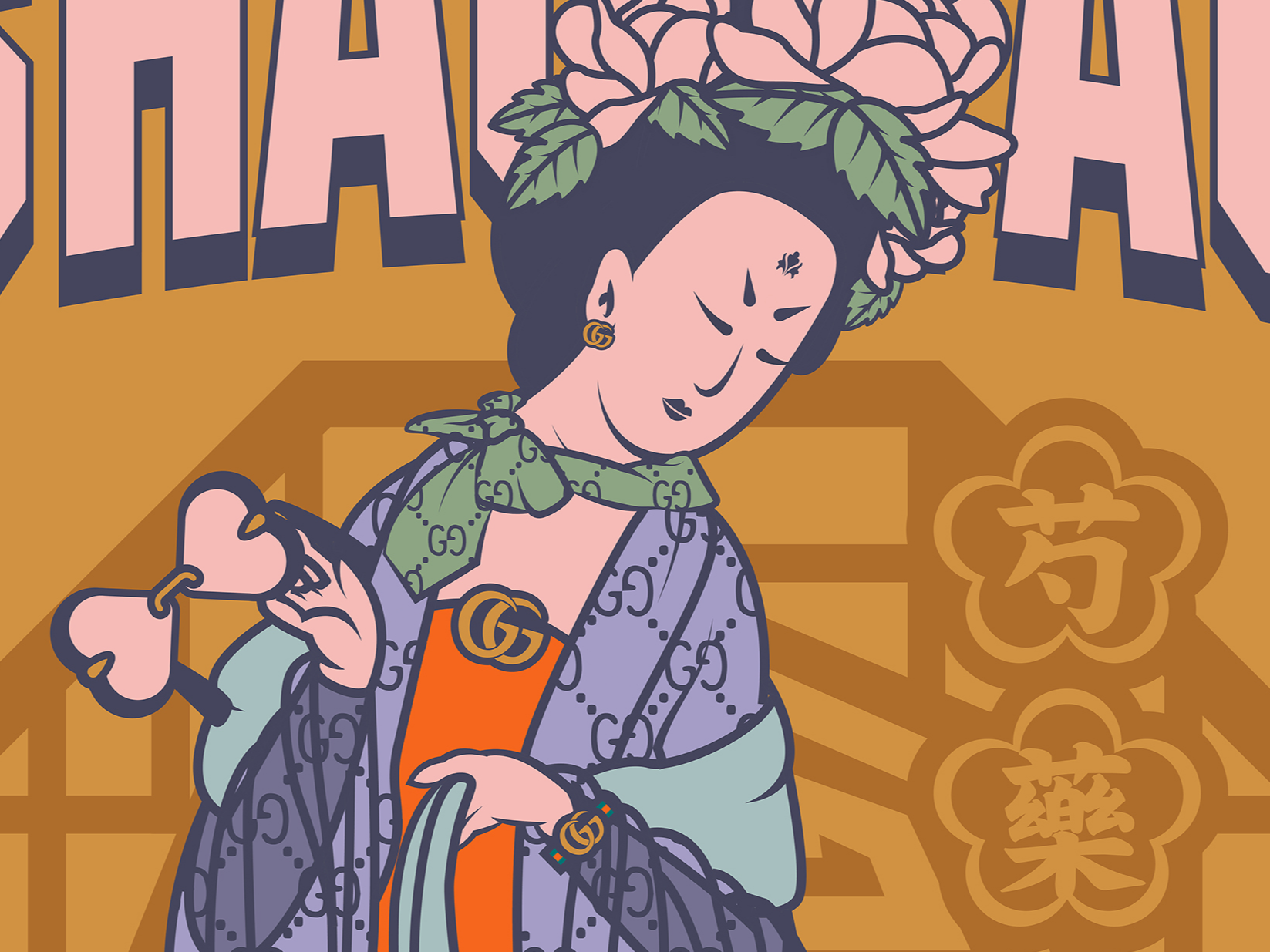 簪花仕女国潮插画_Penny佩妮-站酷ZCOOL