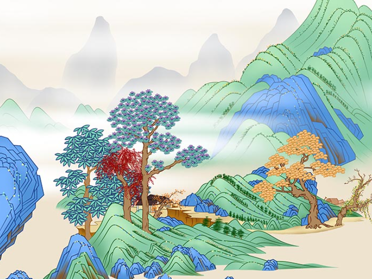 国风青绿山水插画_禾小he-站酷ZCOOL