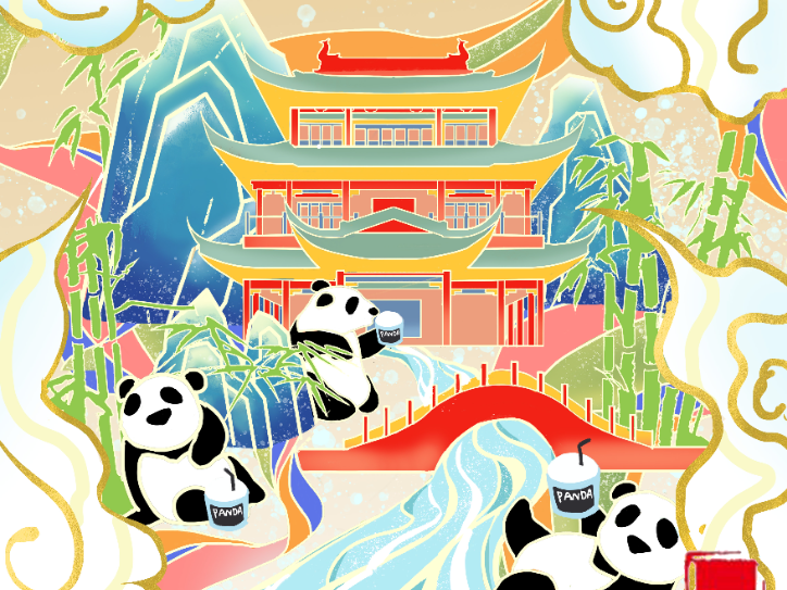 PANDA熊猫牛奶-中国风插画海报_余鱼秋文Aya-站酷ZCOOL