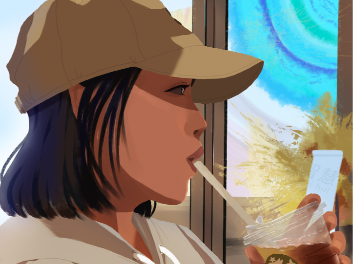 喝星巴克的女孩_lydia_f-站酷ZCOOL