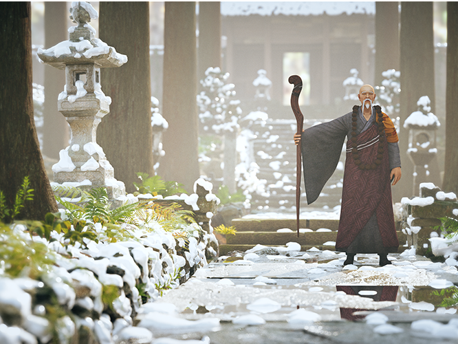 古寺雪雨场景搭建_帅帅山-站酷ZCOOL