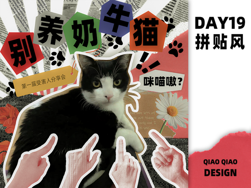 Day19-拼贴风海报《别养奶牛猫》_桥桥早睡早起-站酷ZCOOL
