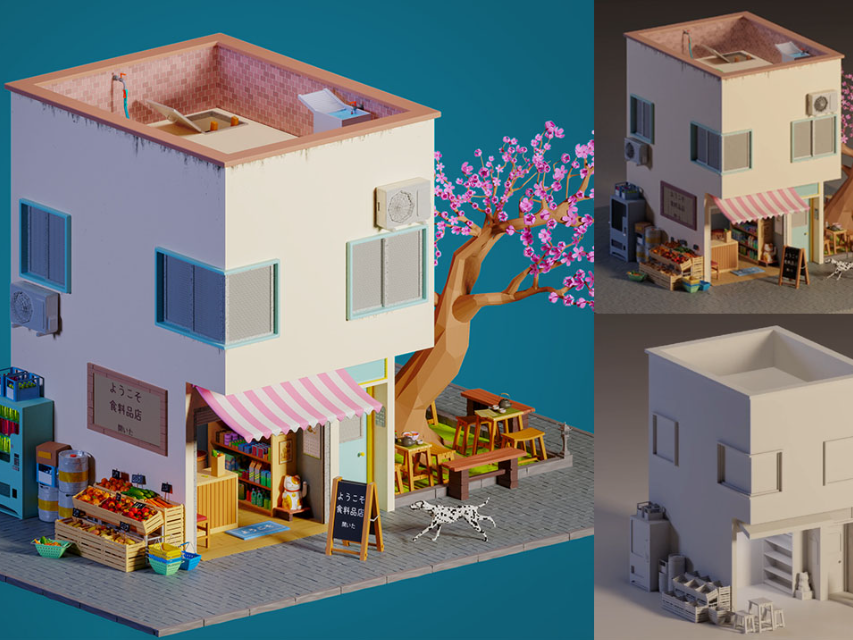 Maya/3dmax-商店小场景房子模型制作教程。_Alan安澜-站酷ZCOOL