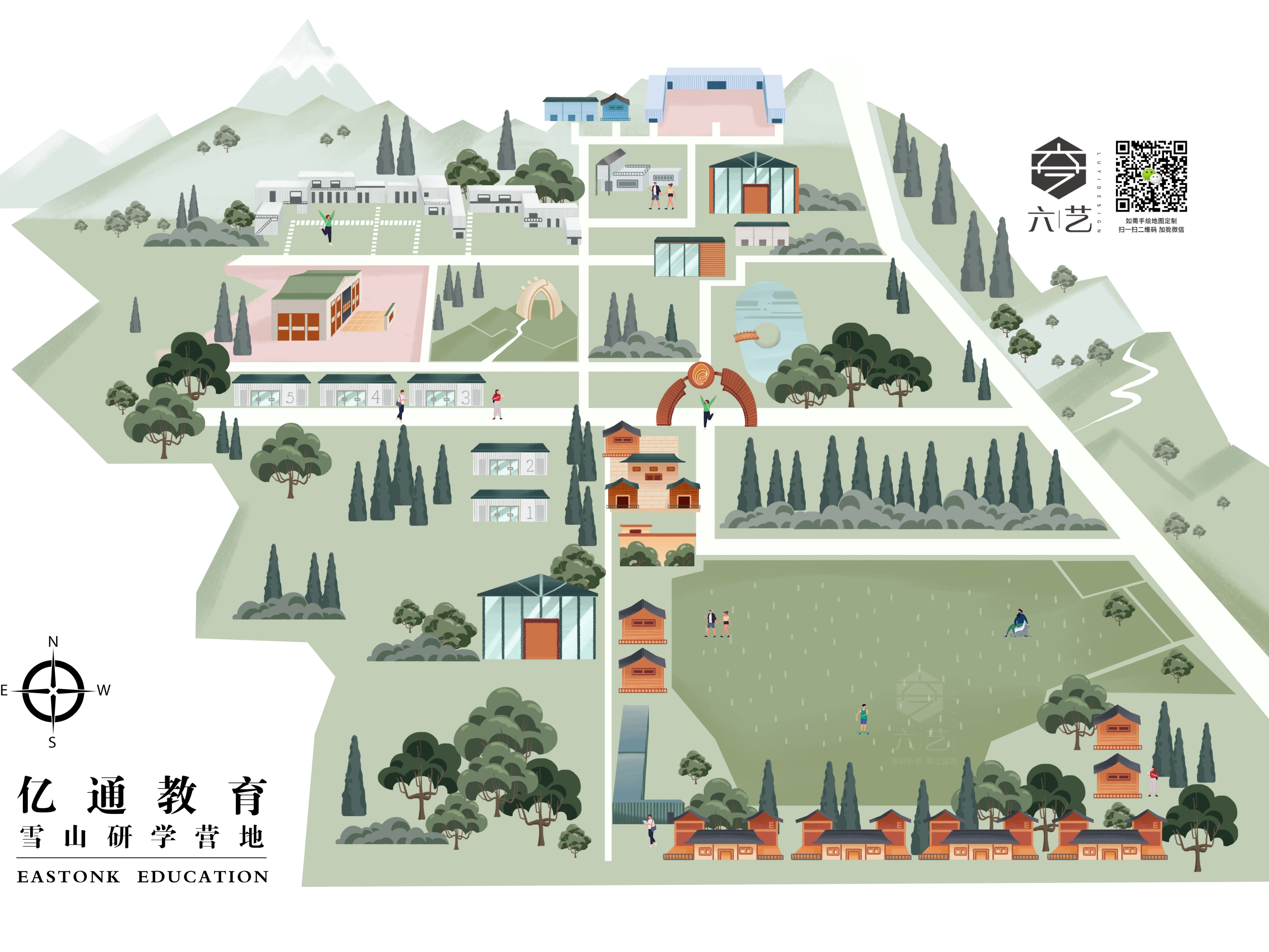 雪山研学营地手绘地图简约矢量艺术插画_手绘地图六藝設計-站酷ZCOOL