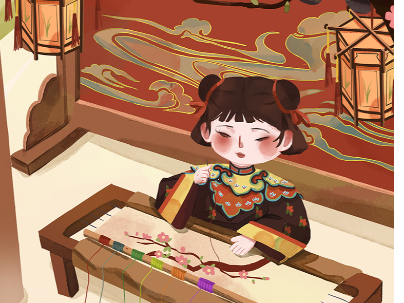 儿插画传统之云肩_画儿插的七七-站酷ZCOOL