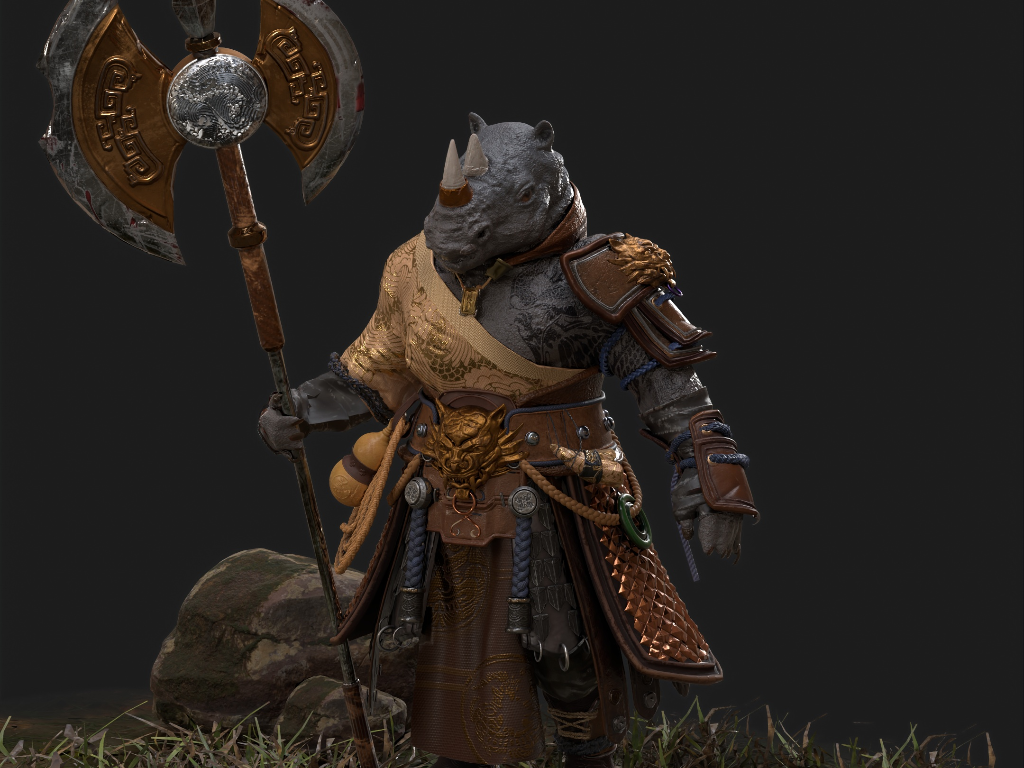 游戏IP角色 3D建模 次时代PBR 犀牛战士_热咖啡不加冰-站酷ZCOOL