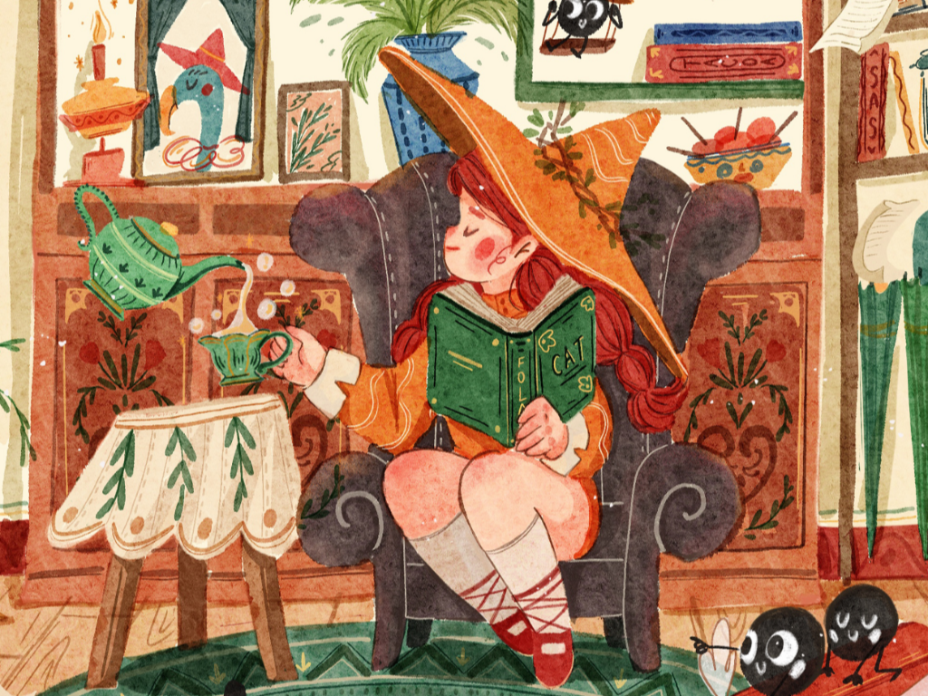 魔女系列04：原创插画-魔女的书屋_Folala一二-站酷ZCOOL