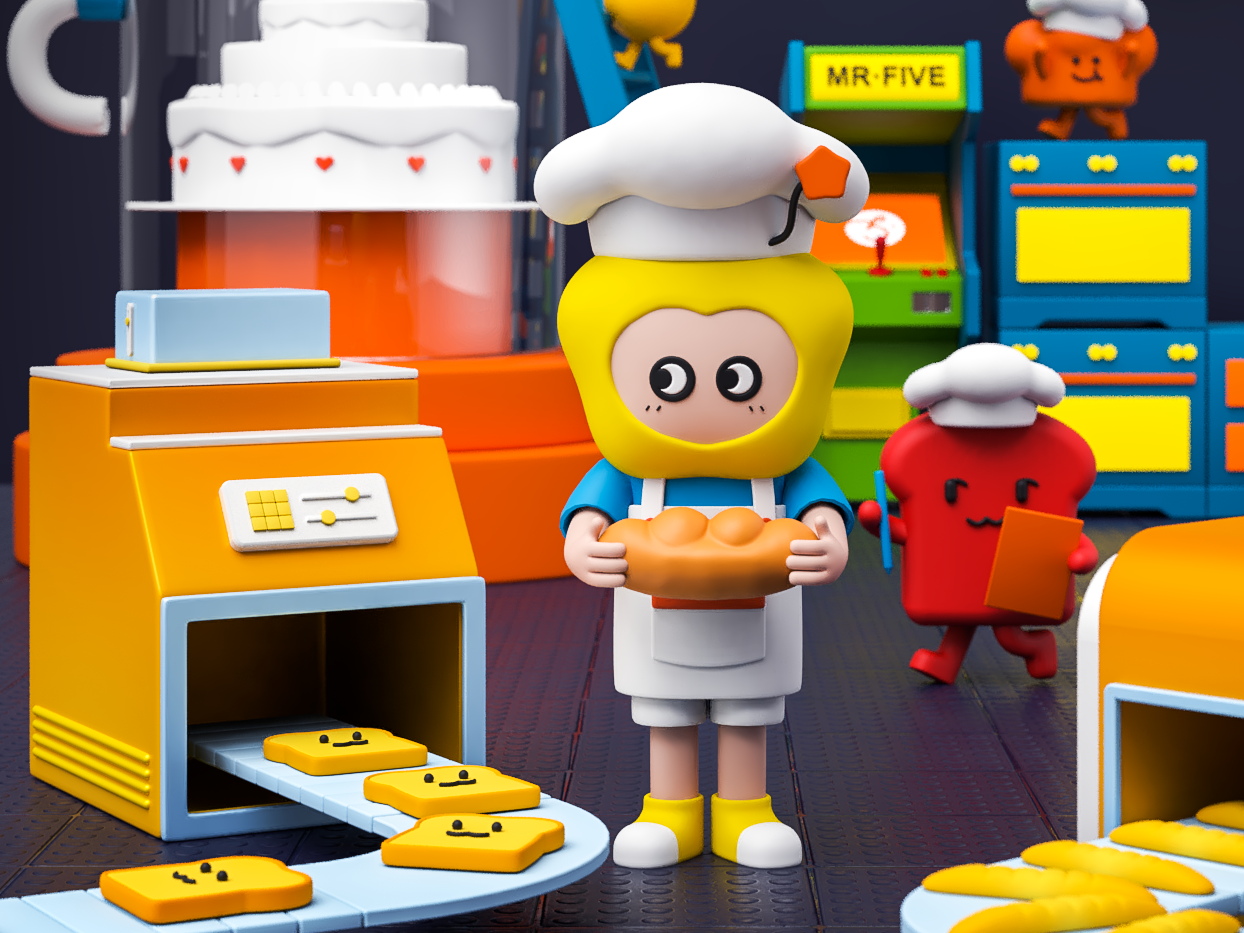 MR·FIVE伍氏面包丨C4D IP角色+蛋糕盒包装展示_雅痞浩浩-站酷ZCOOL