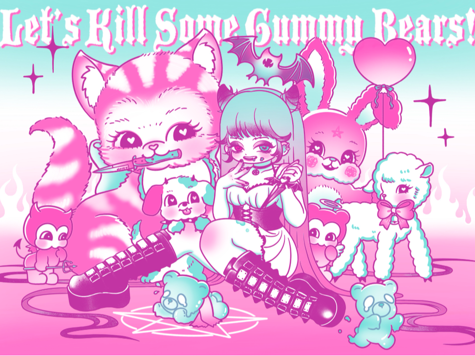 Let's Kill Some GummyBears！潮流Riso插画_兔妖妖零零-站酷ZCOOL