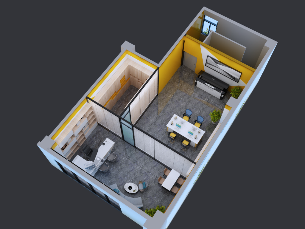 广告店铺设计二层办公区3D效果图_3D设计师NG男-站酷ZCOOL