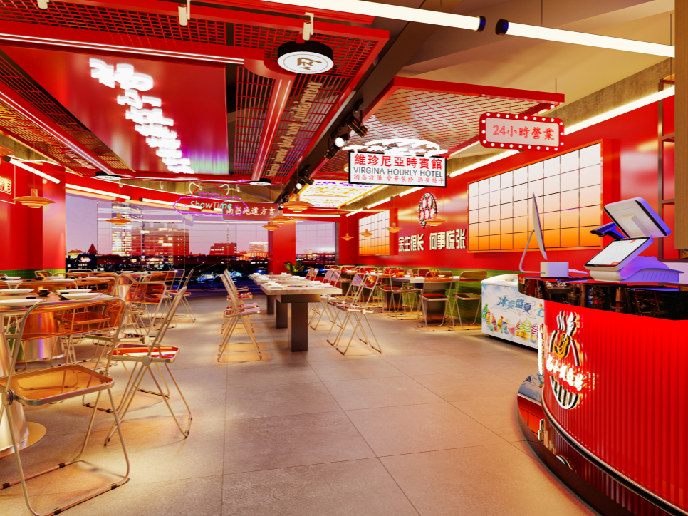 烧烤店/工装/店铺/网红风/3D效果图_创艺设计003-站酷ZCOOL