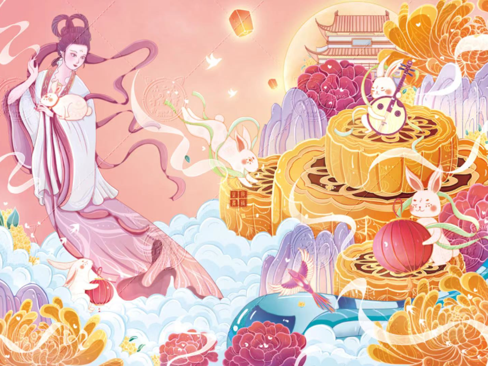 月满中秋——中秋佳节原创国潮插画_提诗画神马-站酷ZCOOL