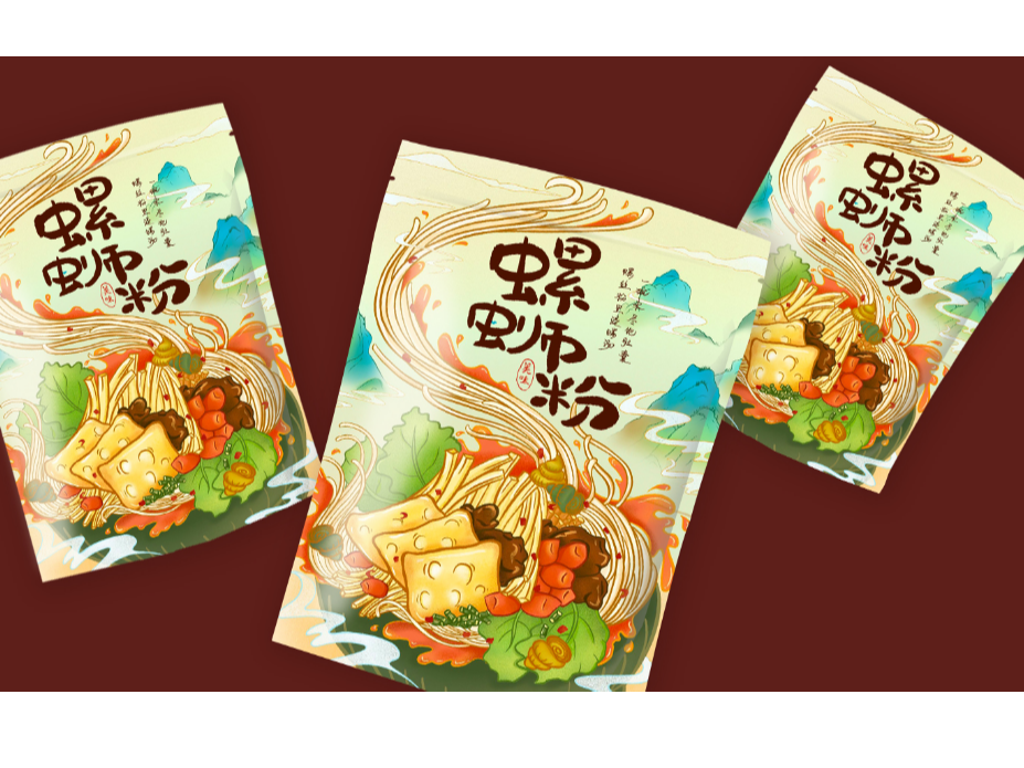 重国潮 | 螺蛳粉插画包装（日常练习）_美式没事er-站酷ZCOOL