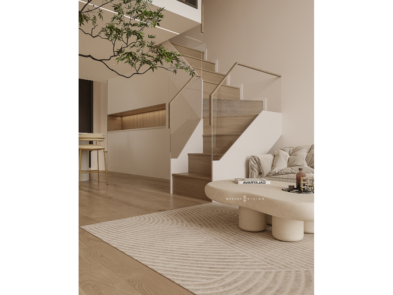 戊空效果图 一 奶油色loft公寓_戊空视觉-站酷ZCOOL