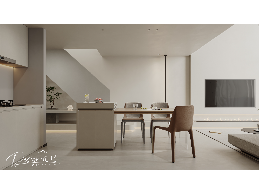 几何空间视觉表现 | loft公寓现代奶油风客餐厅_几何空间灬-站酷ZCOOL