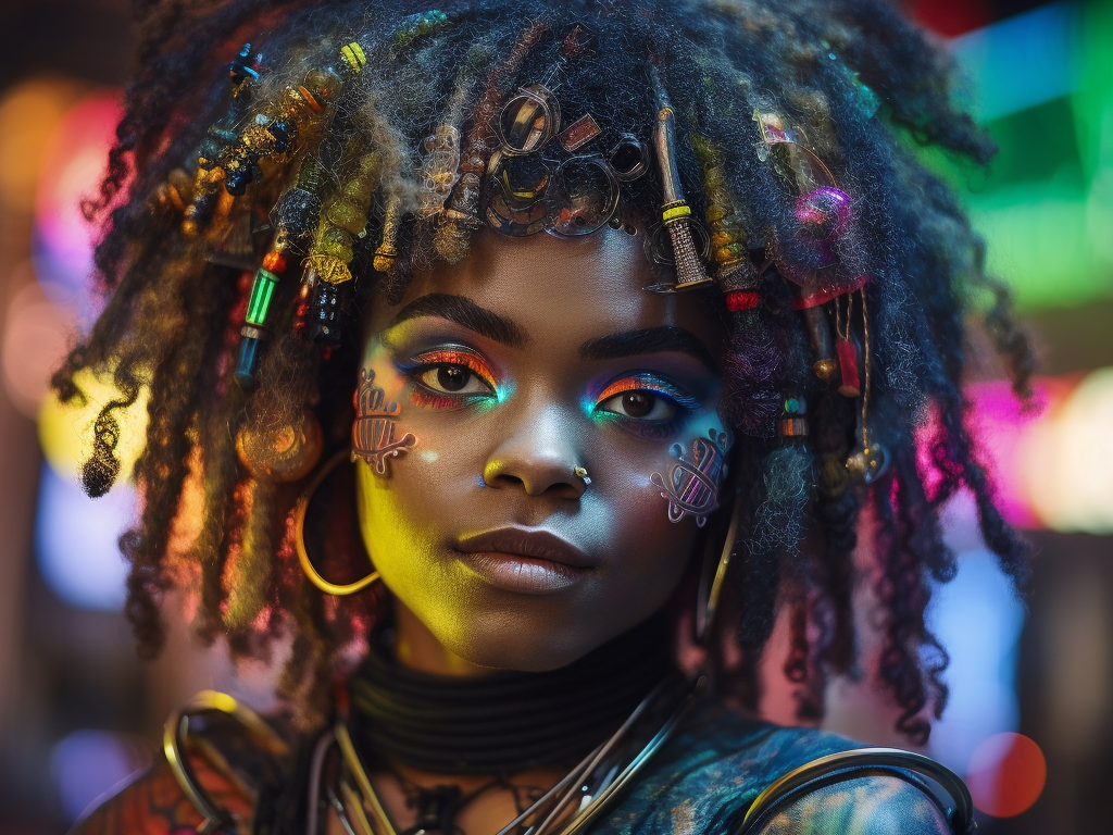 赛博朋克下的黑人女孩_岩清水-站酷ZCOOL