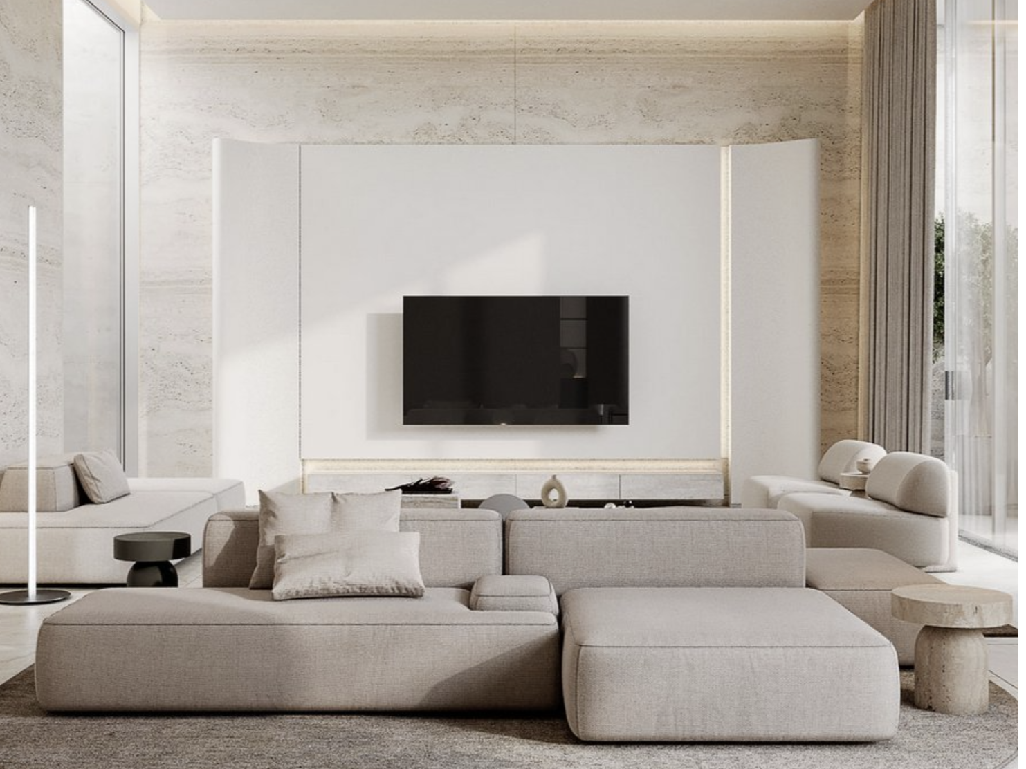 320㎡奶油侘寂风别墅 高挑客厅超显大_舍作设计分享-站酷ZCOOL