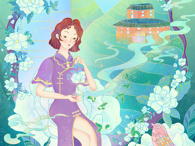 包装插画——茉莉花茶_lee_紫银-站酷ZCOOL