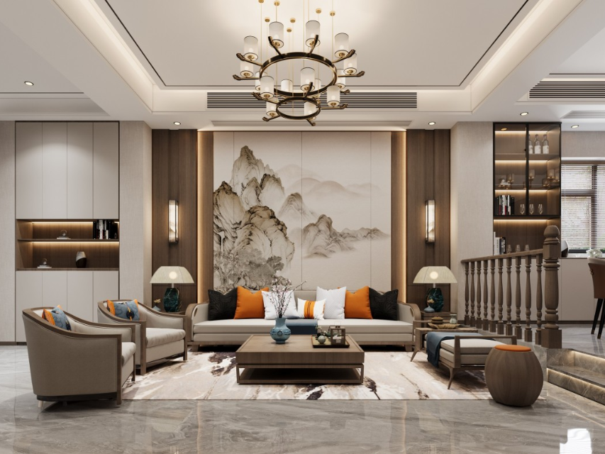 新中式客餐厅效果图表现_王彤ing-站酷ZCOOL