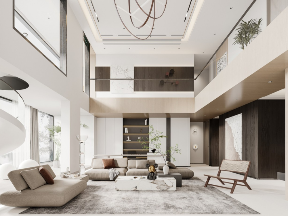 现代简约挑空别墅效果图表现_王彤ing-站酷ZCOOL