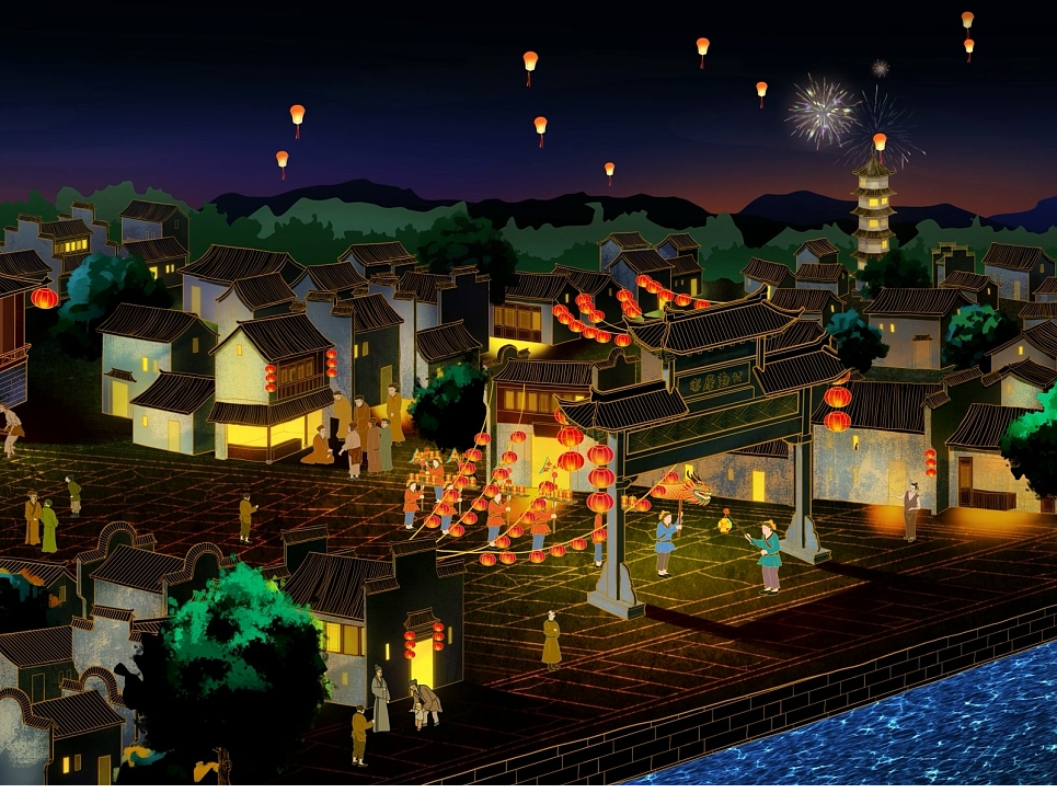 卡通手绘风格古代小镇夜景MG动画_Cotion-站酷ZCOOL