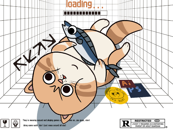 拿铁喵上班摸鱼海报_ZACK插画-站酷ZCOOL