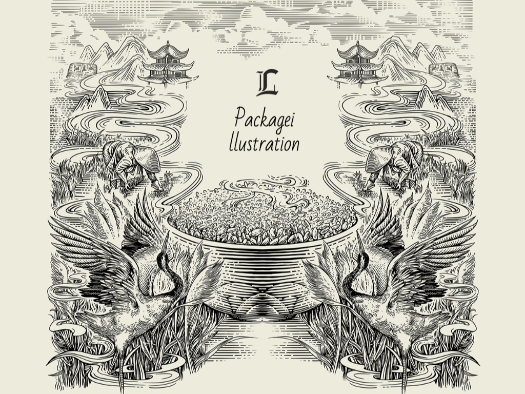 稻鹤珍香大米包装插画设计_肆一SIYI-站酷ZCOOL