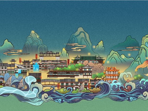 涪陵“爻里小镇”商业插画_Dark缪-站酷ZCOOL