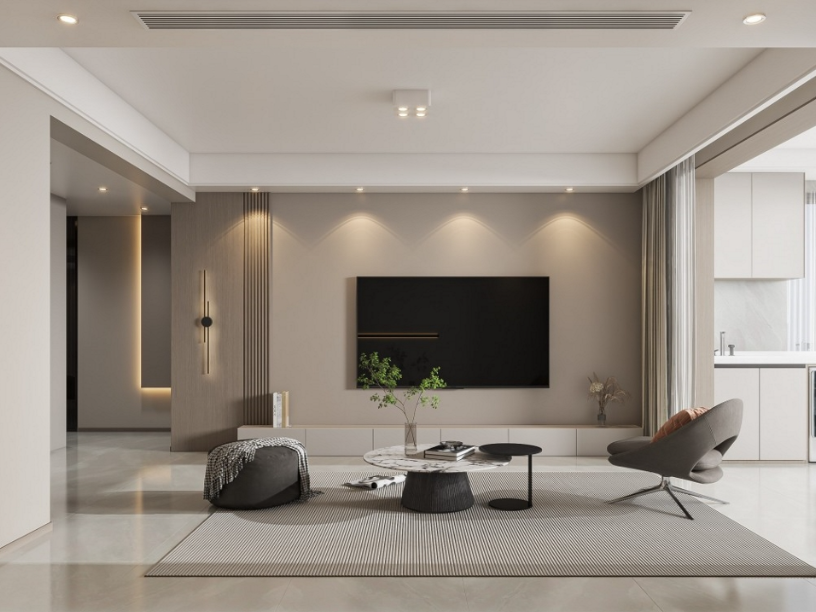 现代风格客餐厅效果图表现_效果图施工图小倩-站酷ZCOOL