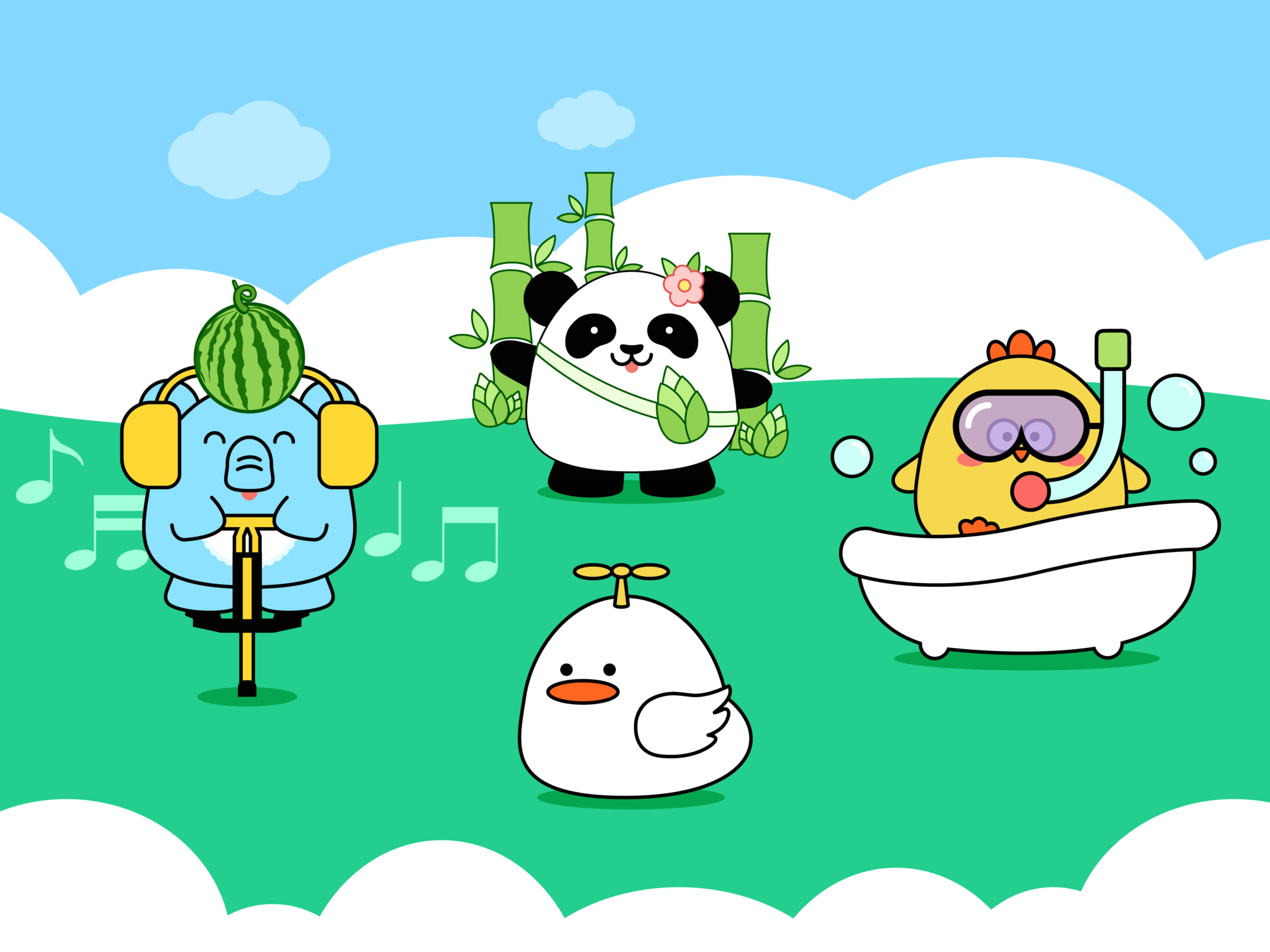 卡通贴纸-FRIENDS OF PANDA_D3IN-站酷ZCOOL