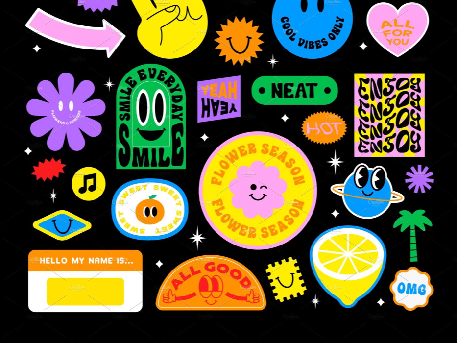 41款复古趣味卡通笑脸标签贴纸AI矢量图素材（AI）_Behance设计分享-站酷ZCOOL