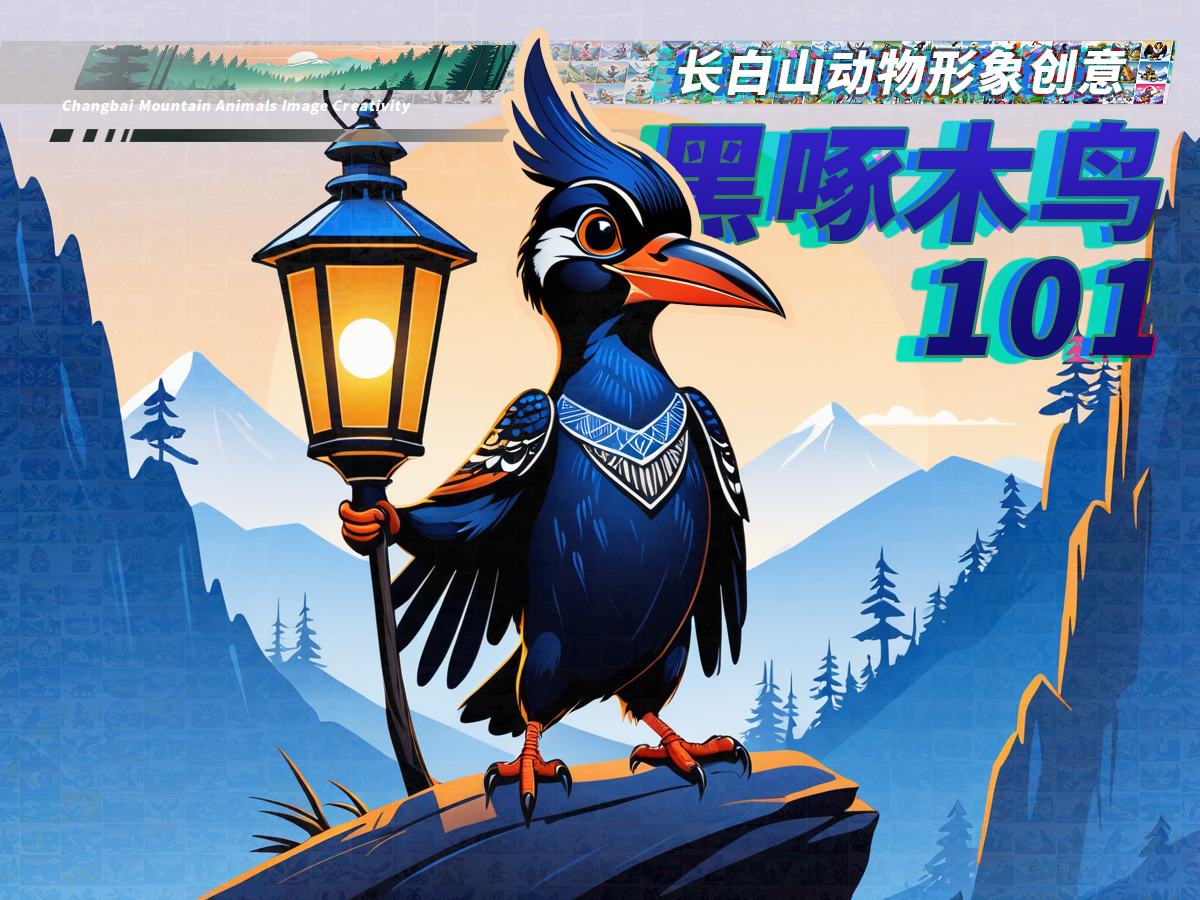 长白山动物形象创意-黑啄木鸟101_鲨鱼丹-站酷ZCOOL