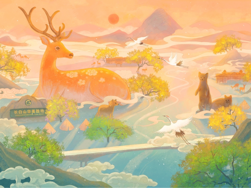 长白山间鹿寻春，生态之美如画_幸粟一-站酷ZCOOL