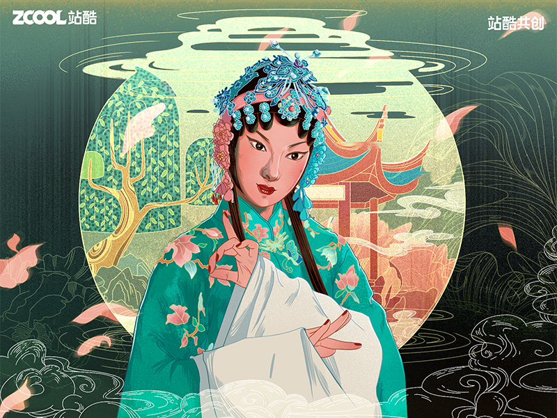 国潮在行动——牡丹水镜_阿诗1123-站酷ZCOOL