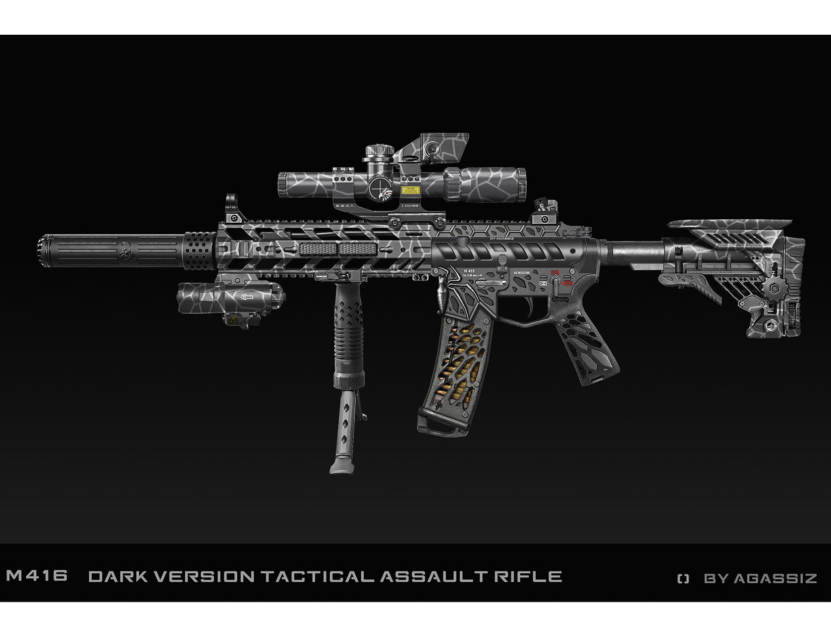 M416暗黑战术突击步枪 游戏 原画 枪械 _阿加西A-站酷ZCOOL