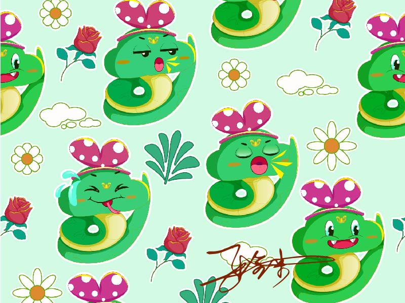 不同角度表情的卡通小蛇精持续更新中-期待美好的暖暖_芥菜籽暖心-站酷ZCOOL