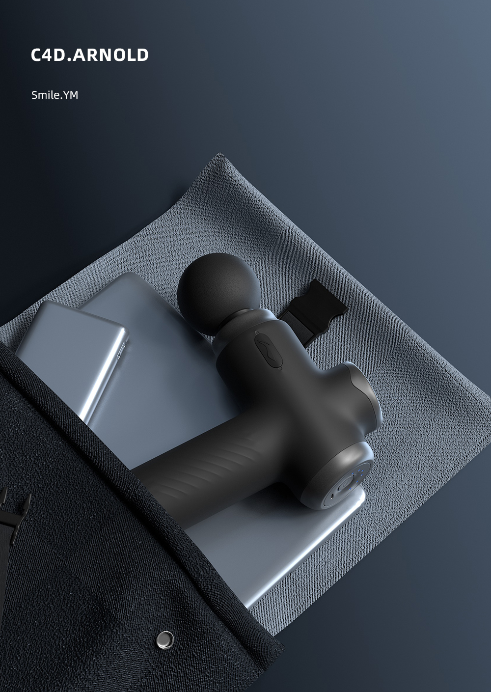 健身器材│李宁筋膜枪│C4D产品建模渲染_Smile_YM-站酷ZCOOL