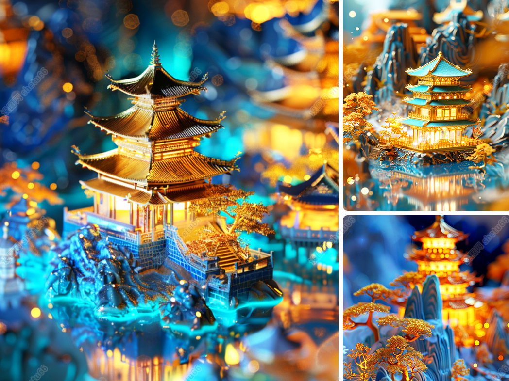 国潮素材 | 国潮山水古风建筑素材-设图网_设图SHETU66-站酷ZCOOL