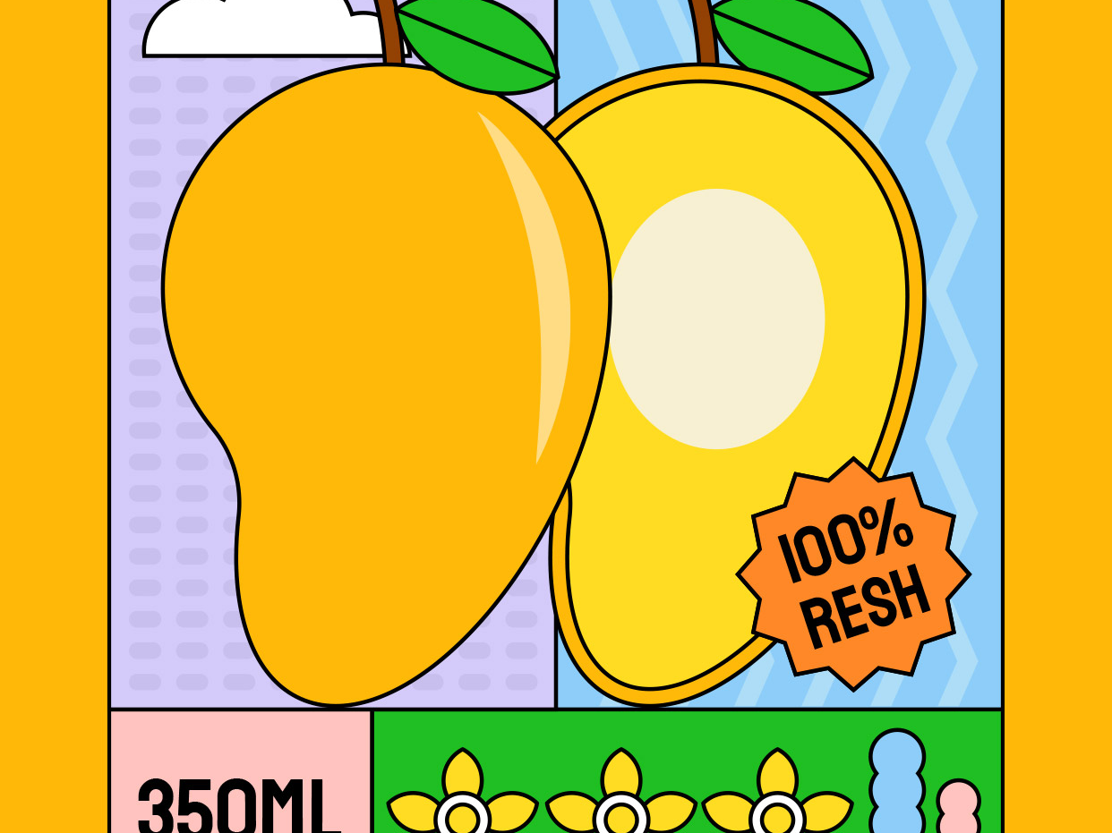 芒果 水果 饮料包装 扁平插画_青春005-站酷ZCOOL