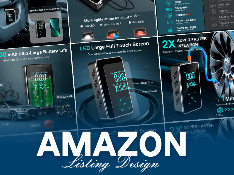 汽车配件 充气泵-Amazon案例 亚马逊主副图A+设计_亚马逊设计工作室-站酷ZCOOL
