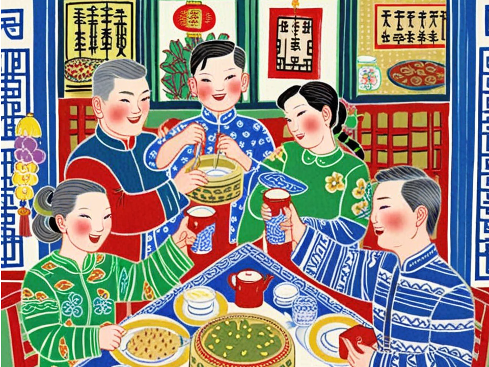 农民画|《一家人春节欢聚团圆饭过年丰富生活场景》_吉祥仙子-站酷ZCOOL