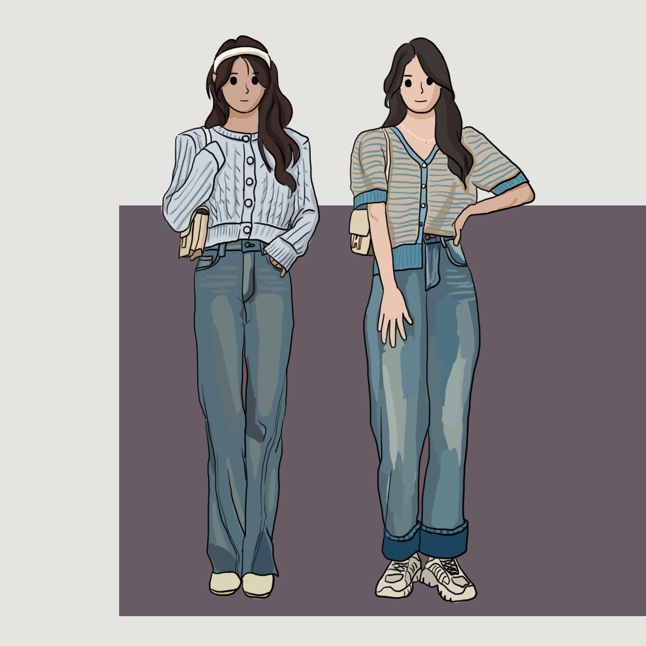 时尚插画OOTD穿搭线条手绘男女_大麦麦茬-站酷ZCOOL