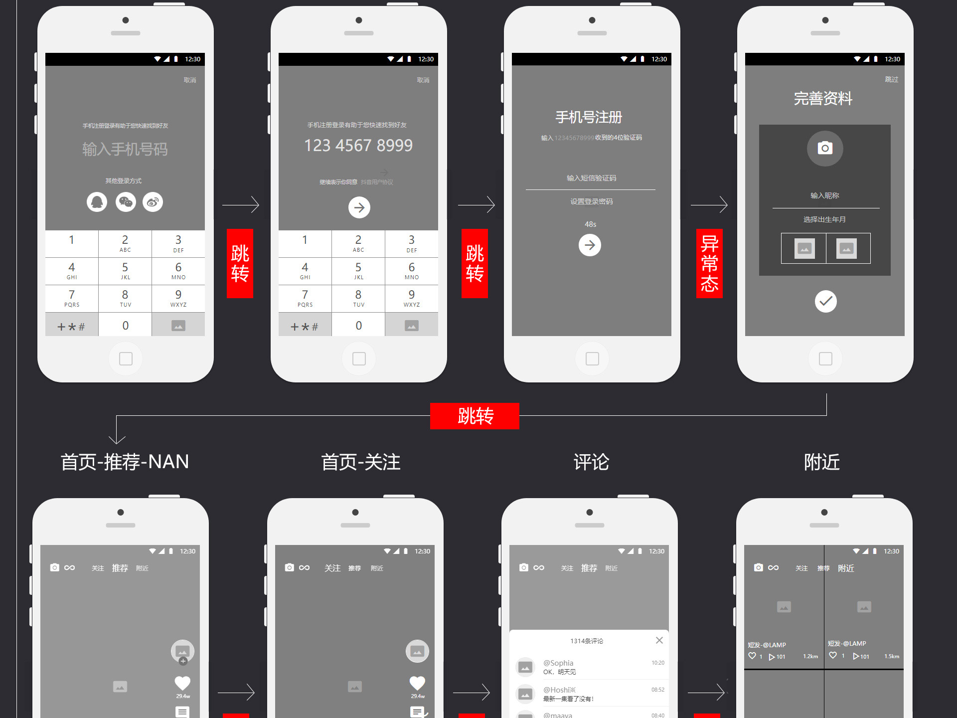 PP短视频移动端低保真交互原型流程图_霹雳叽咕菜-站酷ZCOOL
