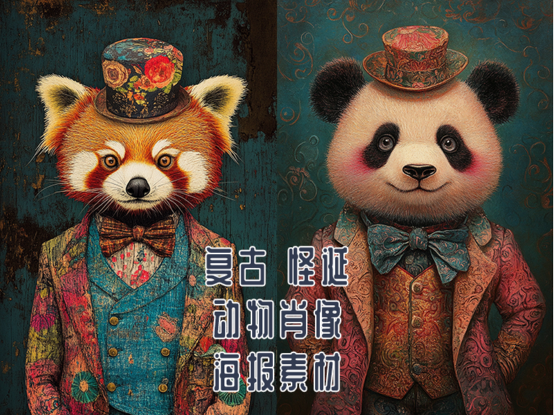 复古怪诞动物肖像海报素材_阿柴柴柴99999-站酷ZCOOL