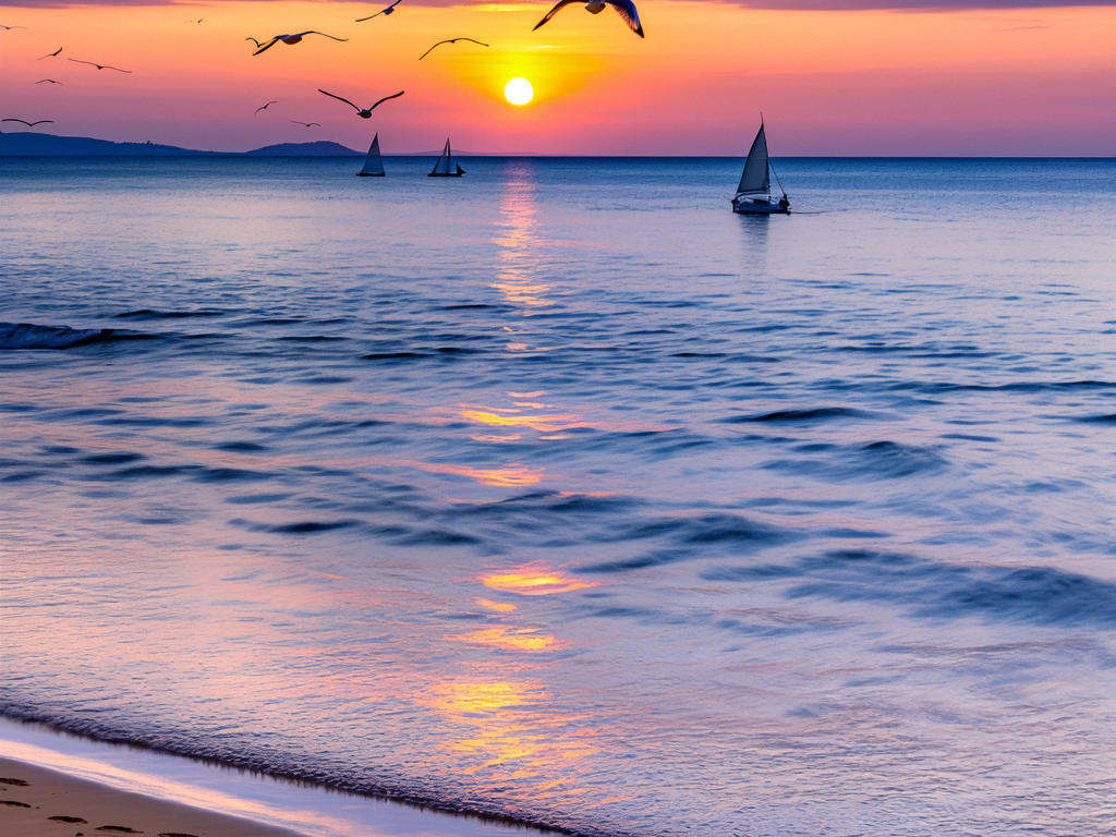 夕阳下的大海_Gagahand-站酷ZCOOL