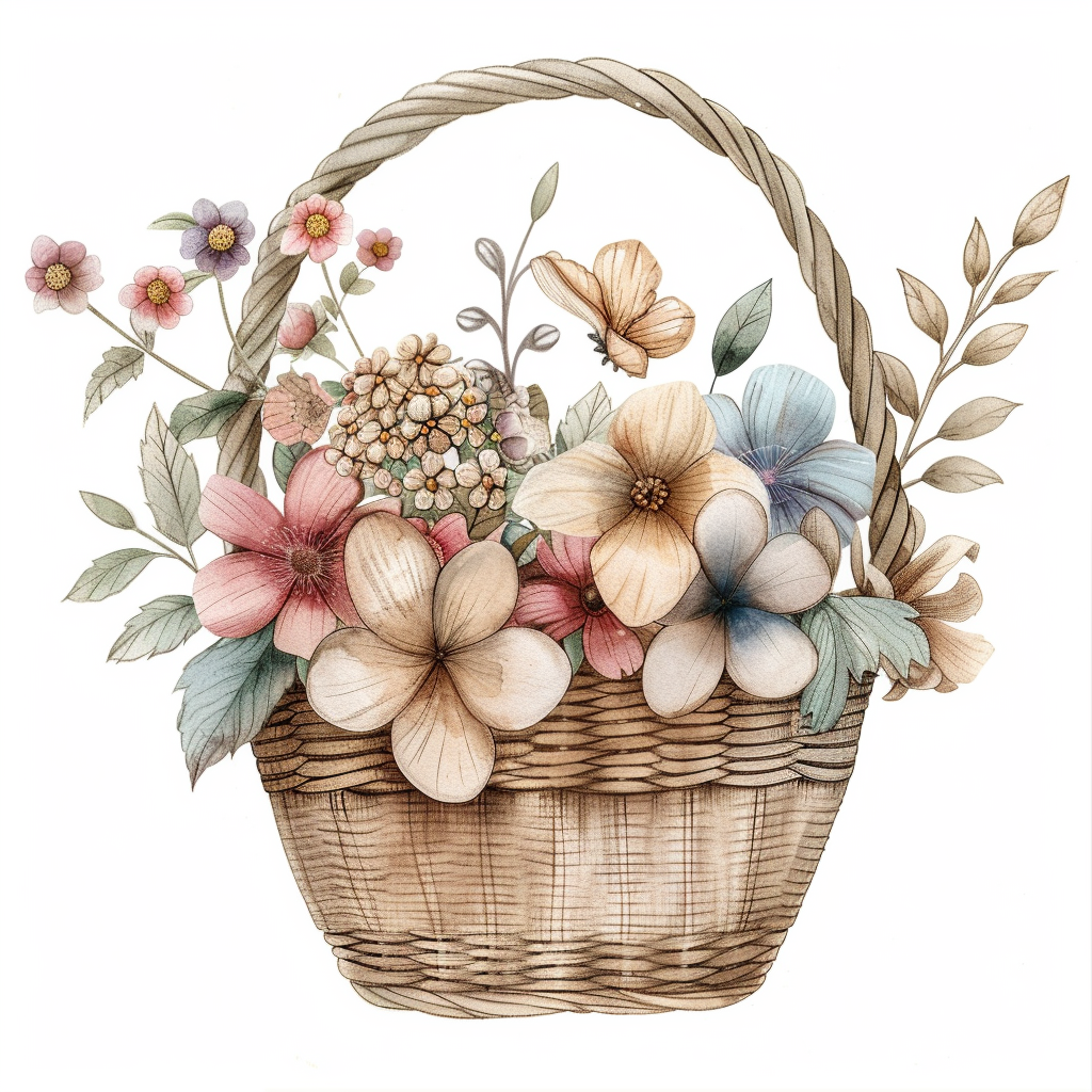 复古花篮草编篮子素材_阿柴柴柴99999-站酷ZCOOL