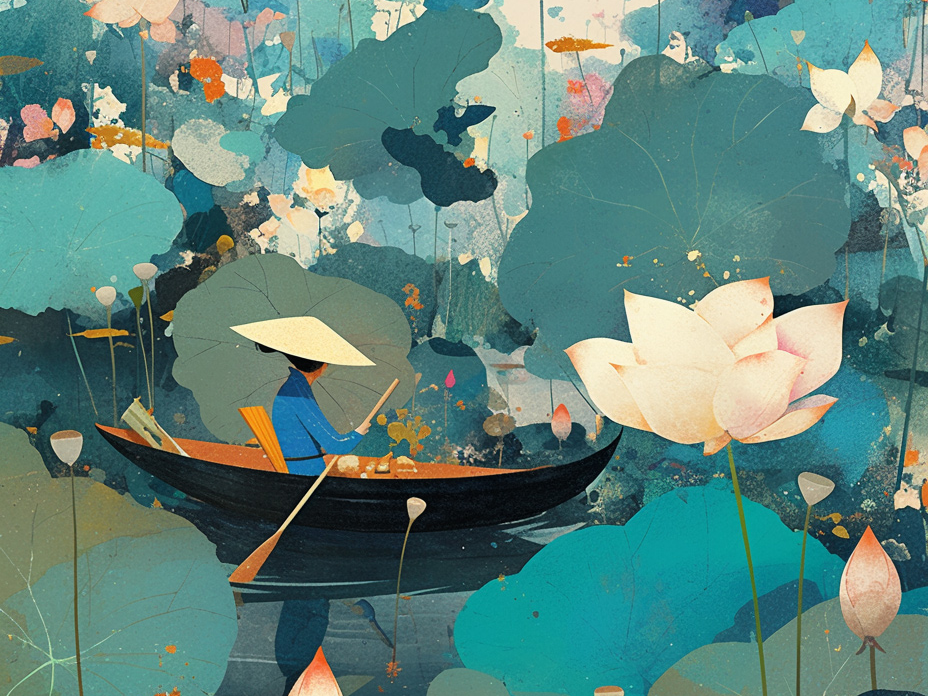 水墨风荷叶莲花_周周12323-站酷ZCOOL