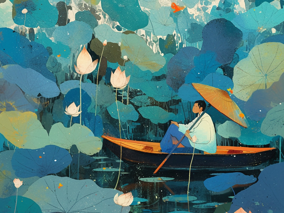 国风插画荷叶_周周12323-站酷ZCOOL