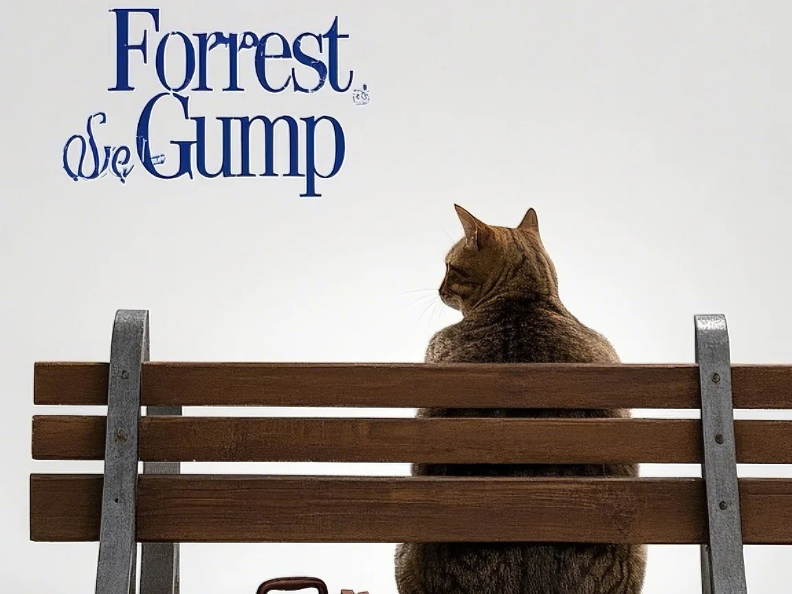 阿甘正传海报，但是猫猫_梨塔lks-站酷ZCOOL